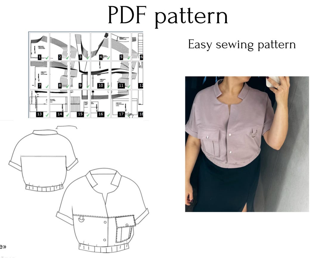 Easy Blouse Pattern PDF, Bomber Jacket Pattern, Sewing Pattern , Easy ...