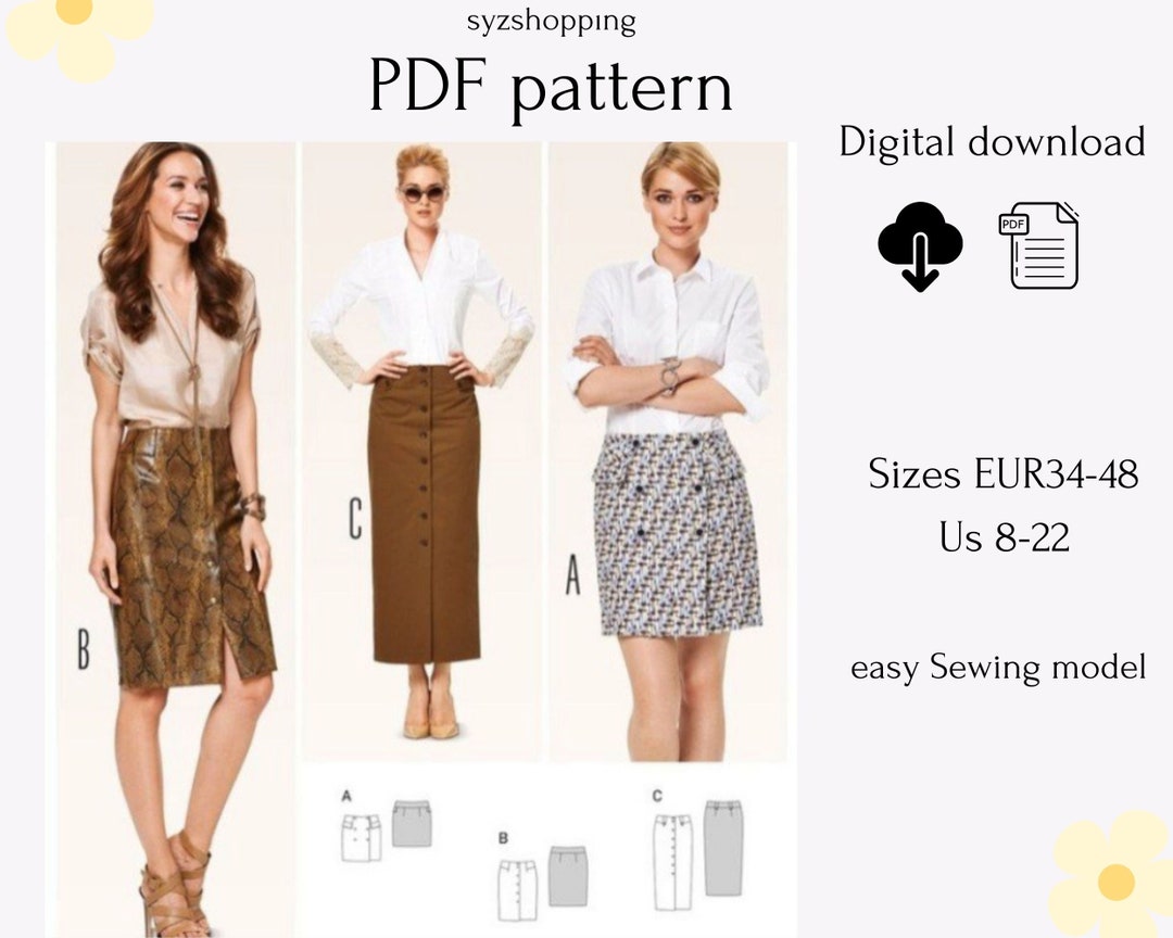 Skirt Basic Pattern PDF, Skirt Pattern, Sewing Pattern , Easy Sewing ...