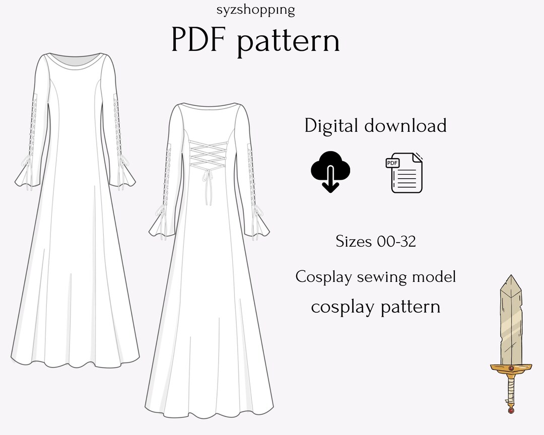 Cosplay Dress Pattern PDF, Costume Pattern, Costume Dress Sewing ...