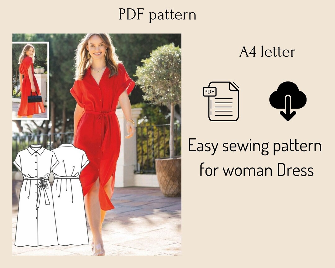 Dress Pattern PDF, Dress Easy Pattern, Sewing Pattern , Easy Sewing ...