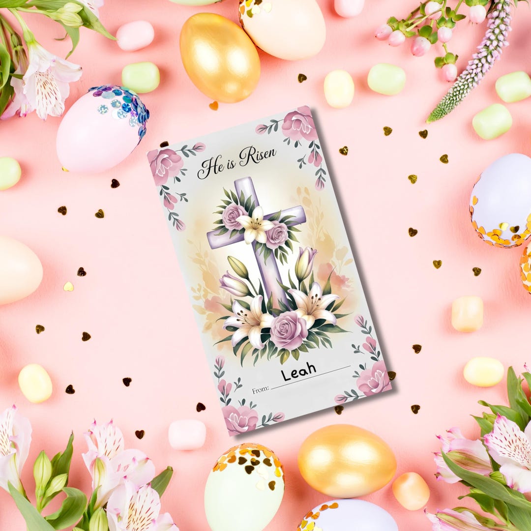 Floral Cross Easter Card Printable He is Risen Card, Religious Easter ...