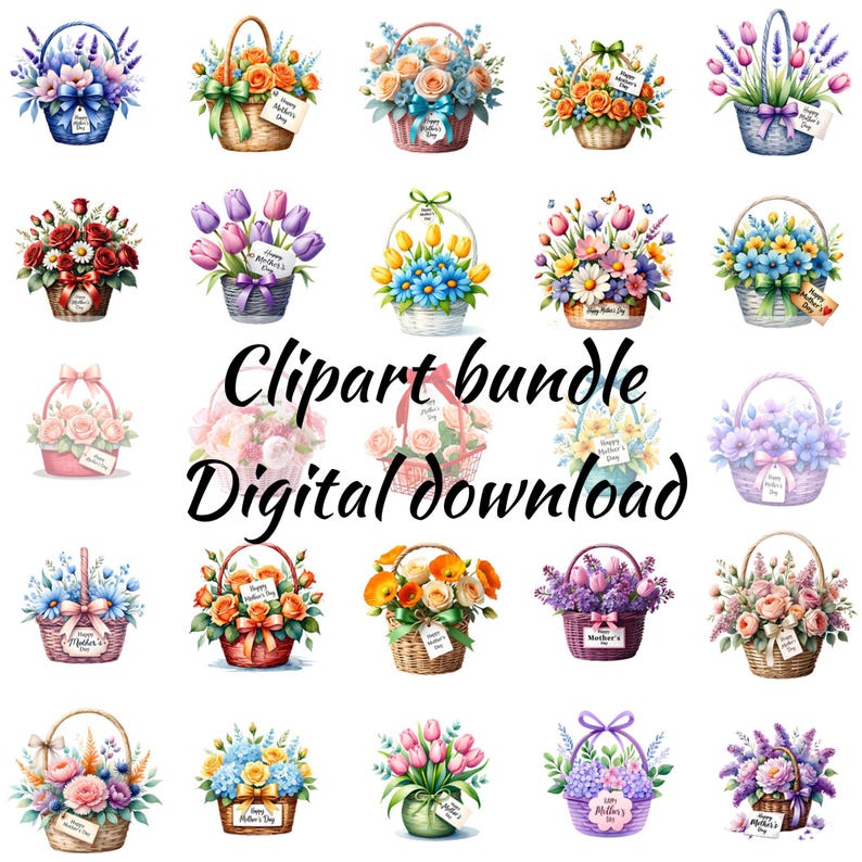Happy Mother's Day Clipart PNG - Watercolor Floral Clipart Bundle for ...