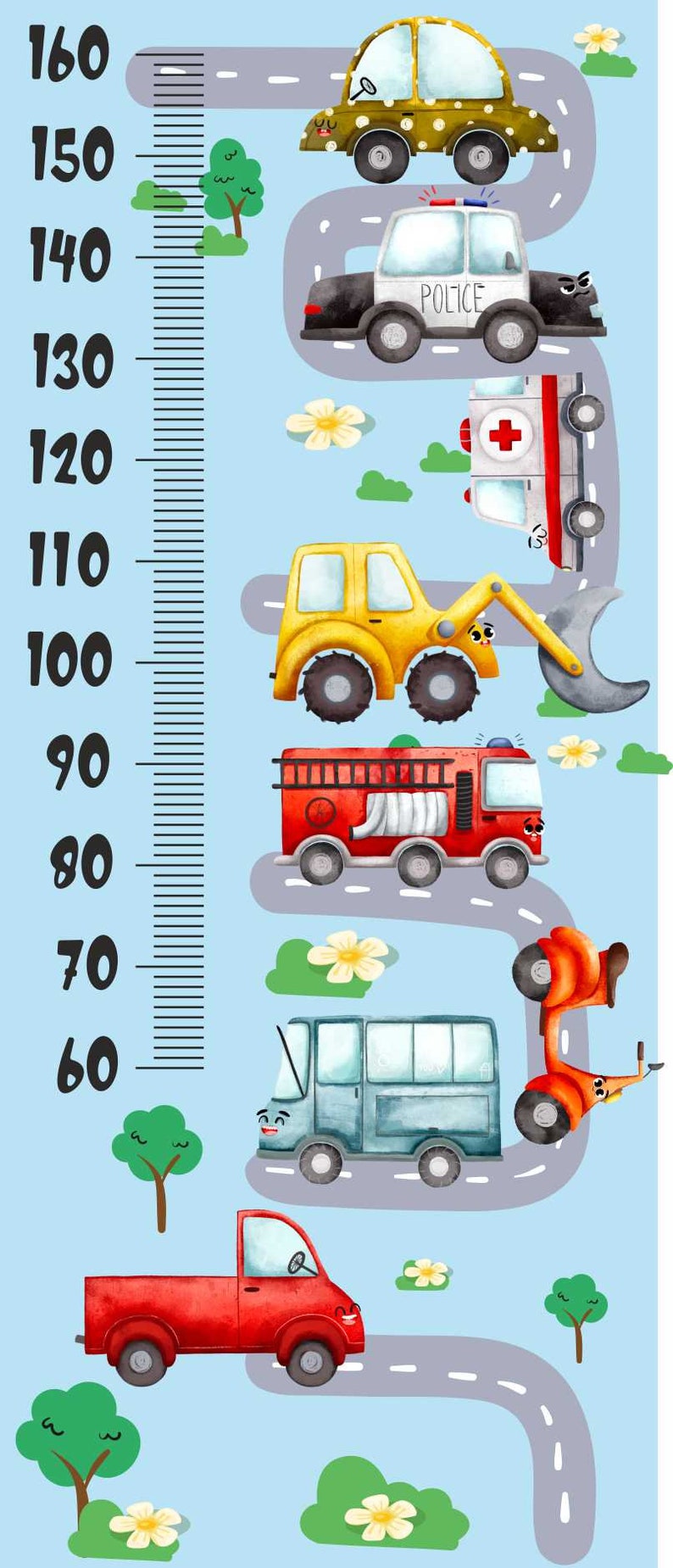 Cars Height Chart Decal Traffic and Roads Growth Chart - Etsy