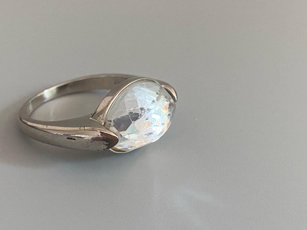 Chunky Silver Bling Ring With Large Quartz Centre Size UK R US 8 1/2 - Etsy
