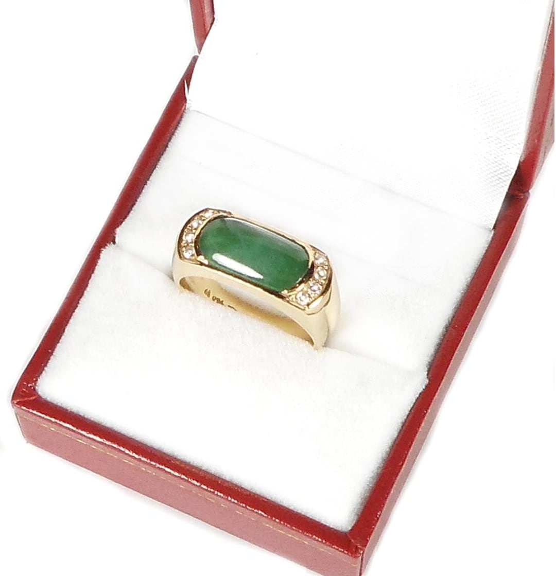 18K Jade Diamond Ring - Etsy