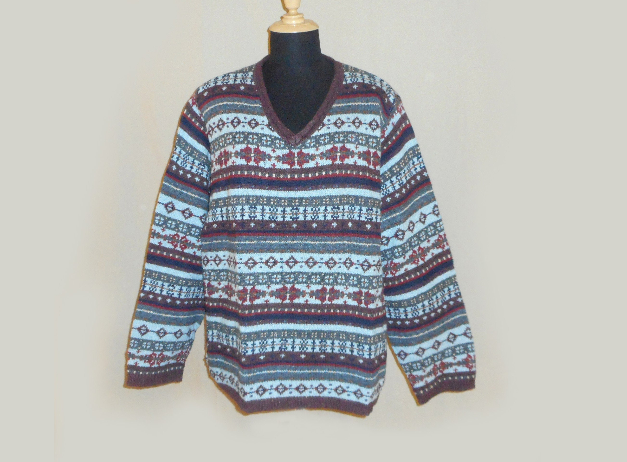Blue Fair Isle Sweater Xl-plus - Etsy