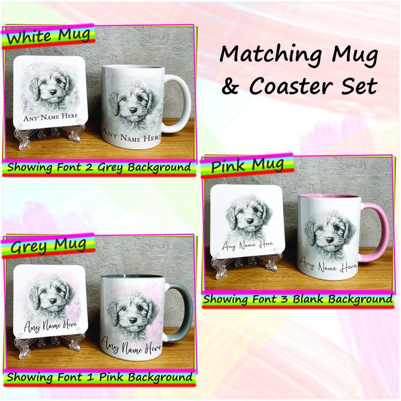 Personalised Cockapoo 11oz Mug & Coaster Set, Sketched Cockerpoo Custom ...