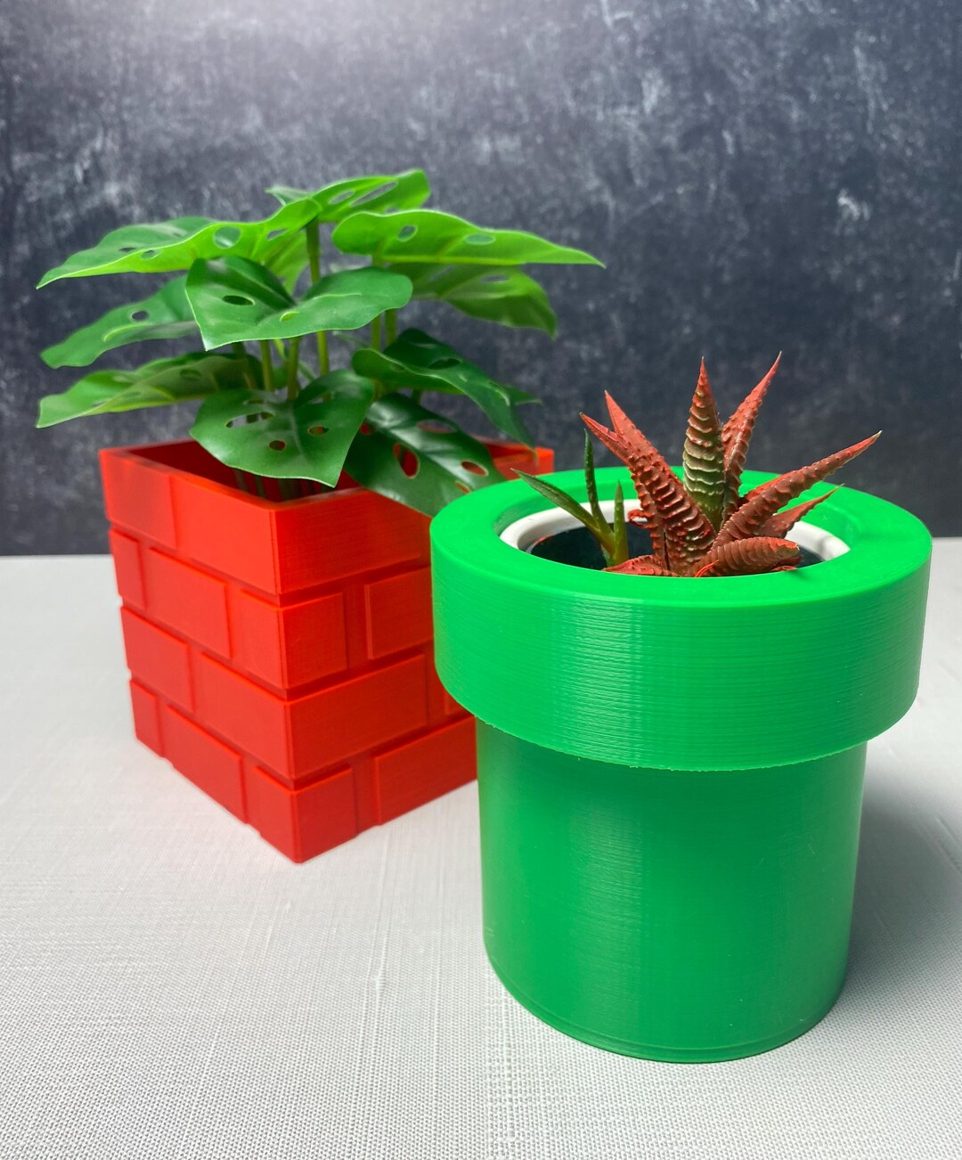 Super Mario Planter Set, Warp Pipe & Brick Block Pots, Large 3D Printed ...