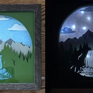 3D Light Shadow Box Svg, Waterfall, Mountains, 3D Paper Cut Template ...
