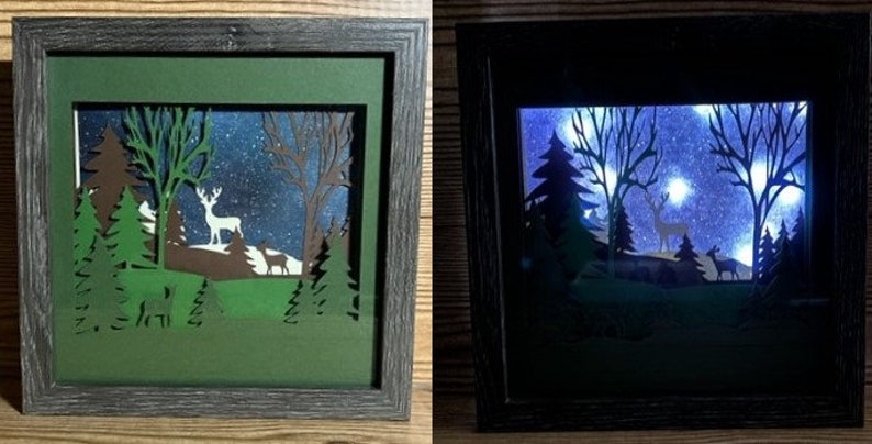 3D Light Shadow Box SVG, Deer, Forest, Trees, 3D Paper Cut Template ...