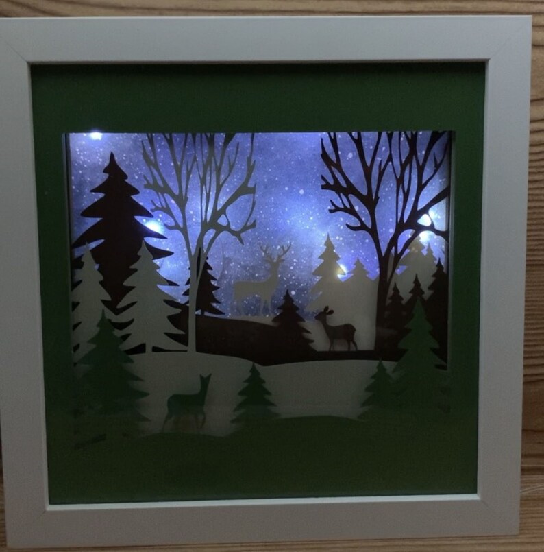 3D Light Shadow Box SVG, Deer, Forest, Trees, 3D Paper Cut Template ...