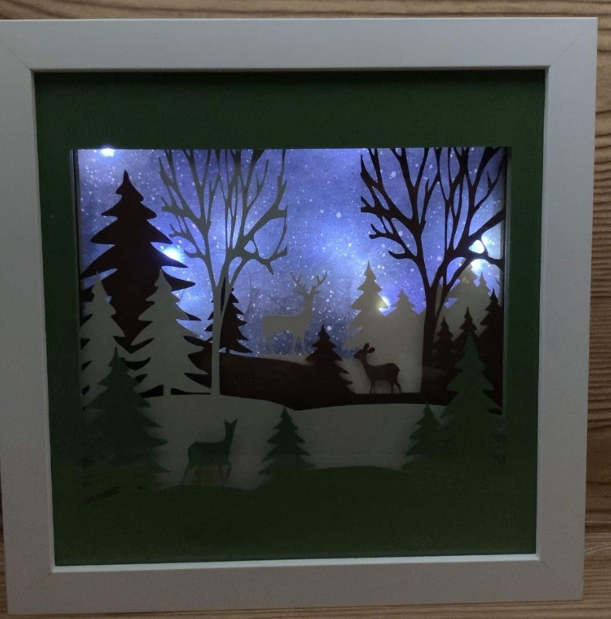3D Light Shadow Box SVG, Deer, Forest, Trees, 3D Paper Cut Template ...