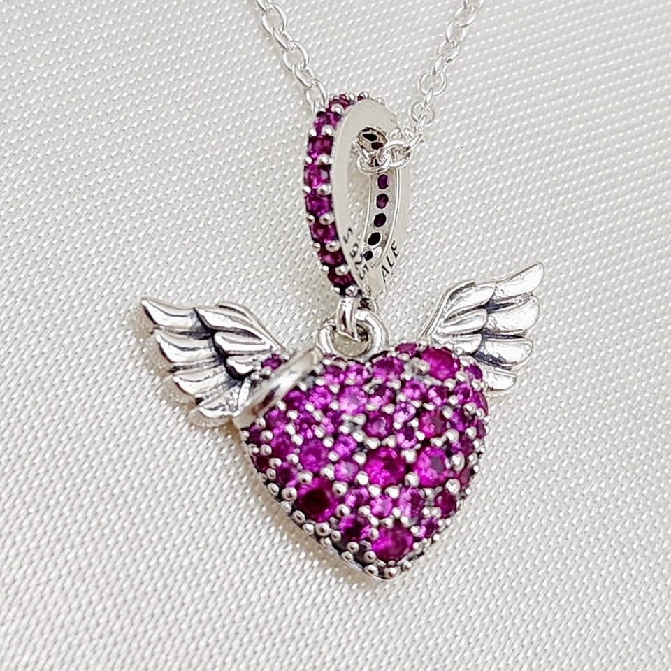 Pandora Pink Heart & Angel Wings Necklace - Etsy