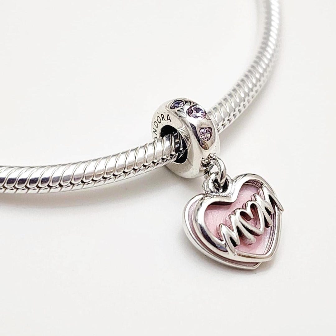 Pandora Mom Script Heart Dangle Charm - Etsy