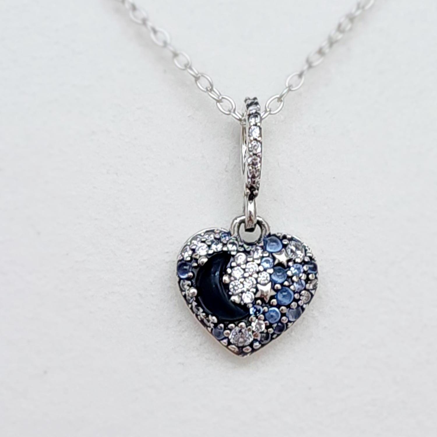 Sparkling blue moon & stars heart necklace store
