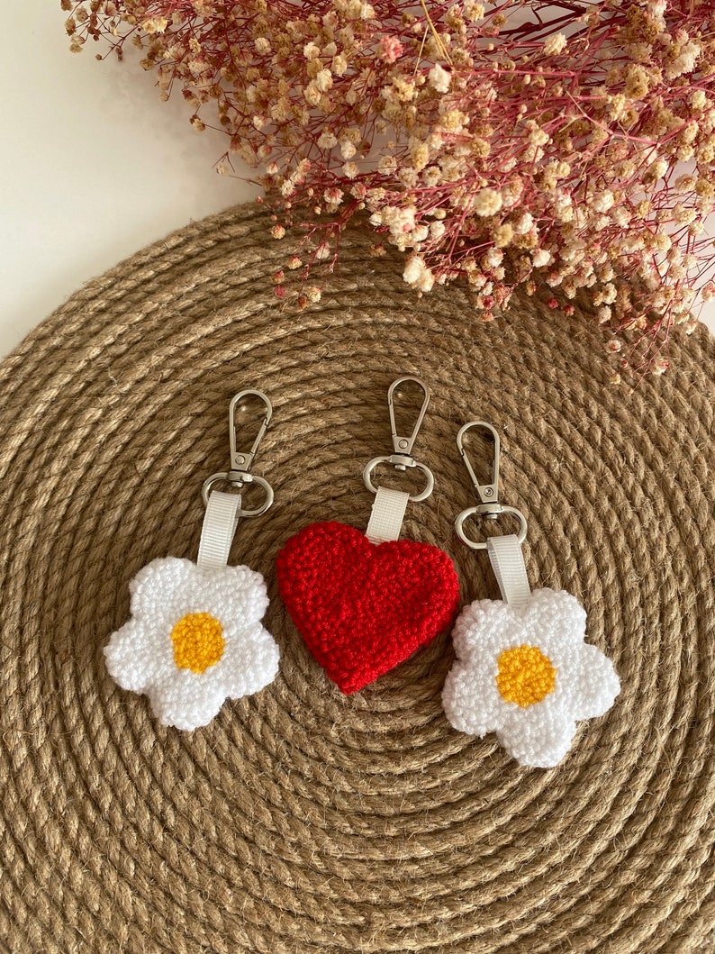 Punch Keychain Punch Needle Bag Charm Tufted Keychain Mini - Etsy