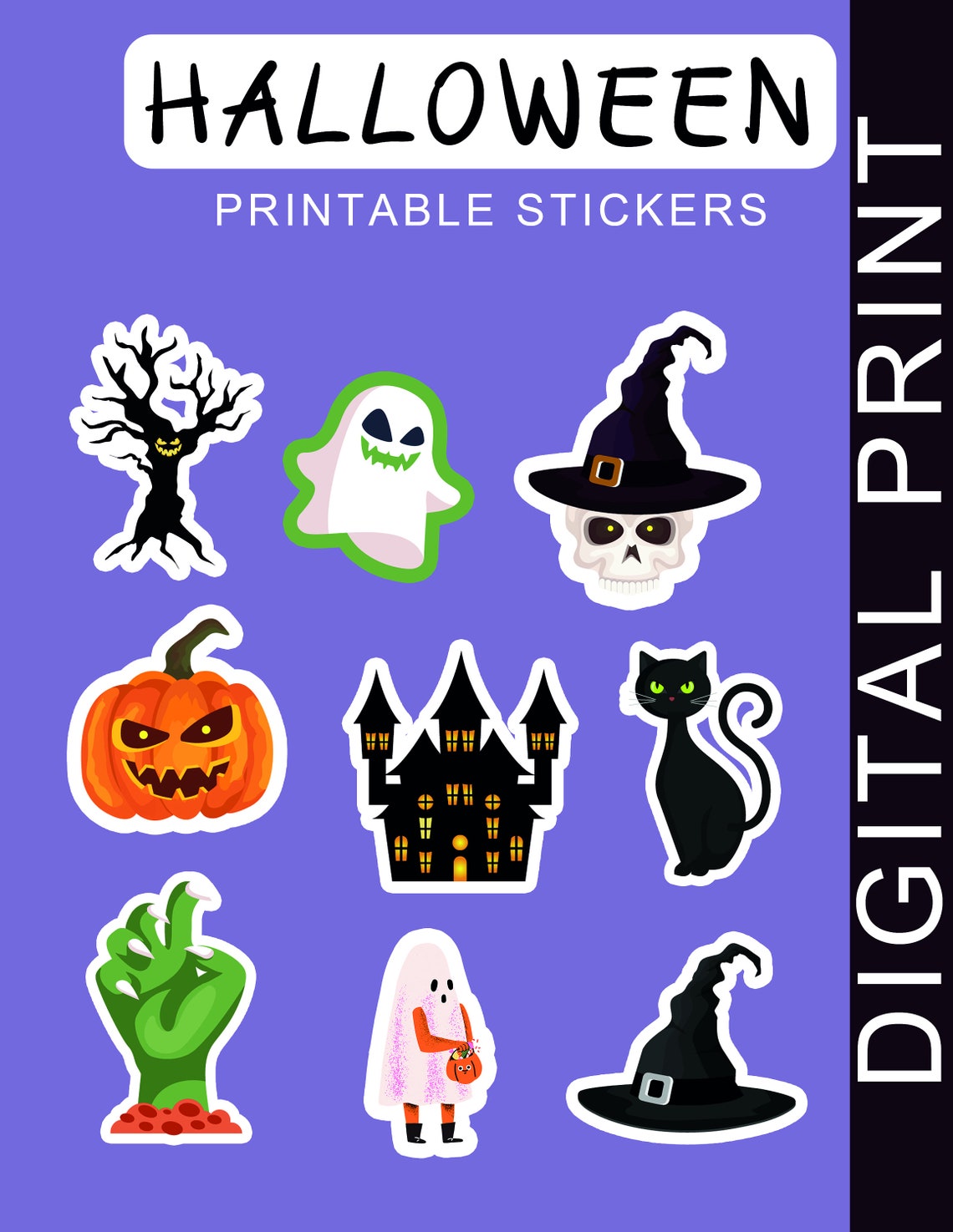 Cute Halloween Stickers, 9 Unique Digital PNG Sticker Designs, Instant ...