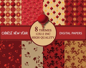 Chinese New Year Digital Paper, Lunar New Year Digital Paper, Asian ...