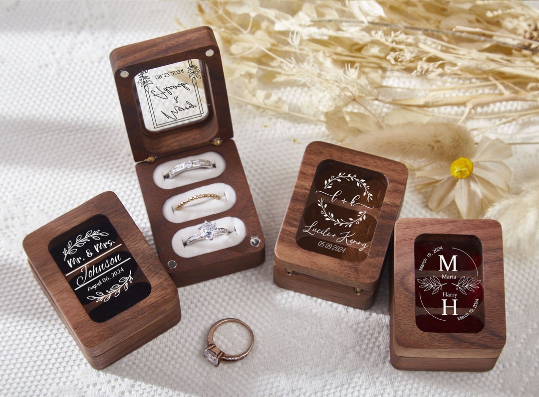 Personalized 3 Slots Ring Box, Triple Slots Wedding Ring Box ...