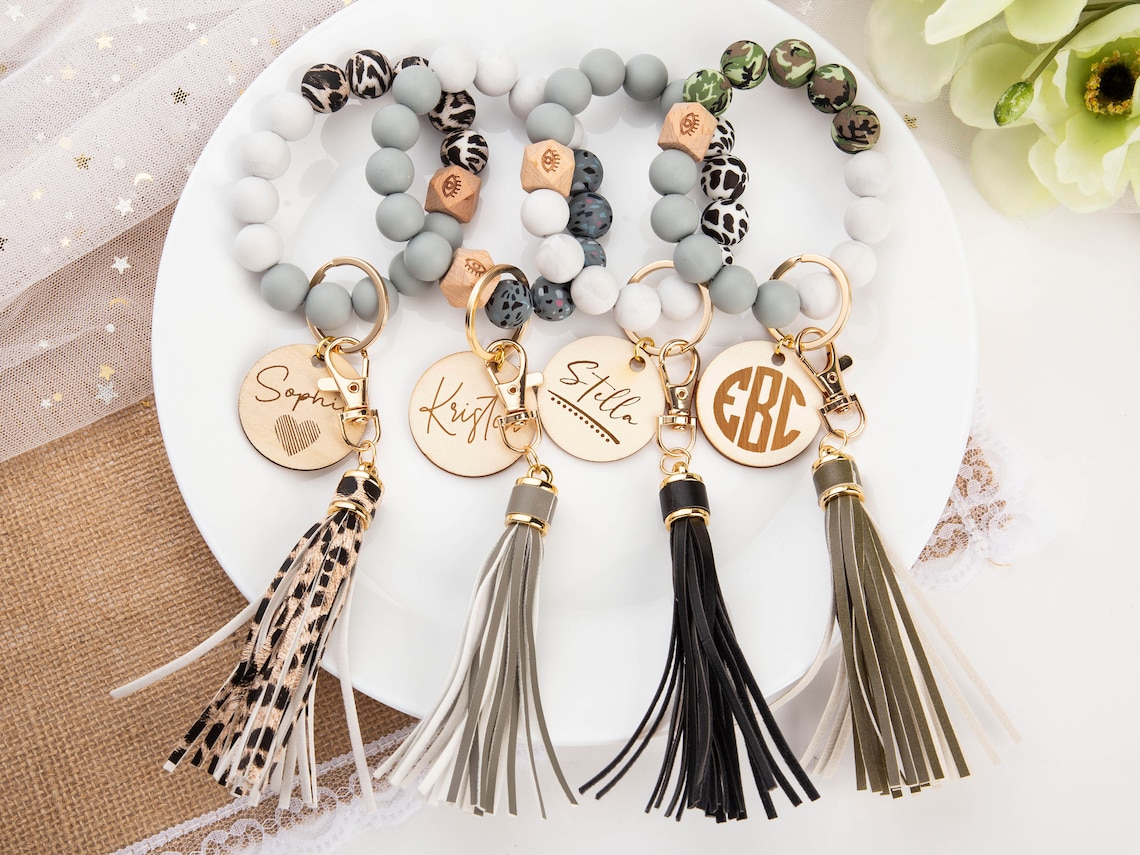 Silicone Beaded Key Ring Bracelet Monogram Beaded Keychain - Etsy