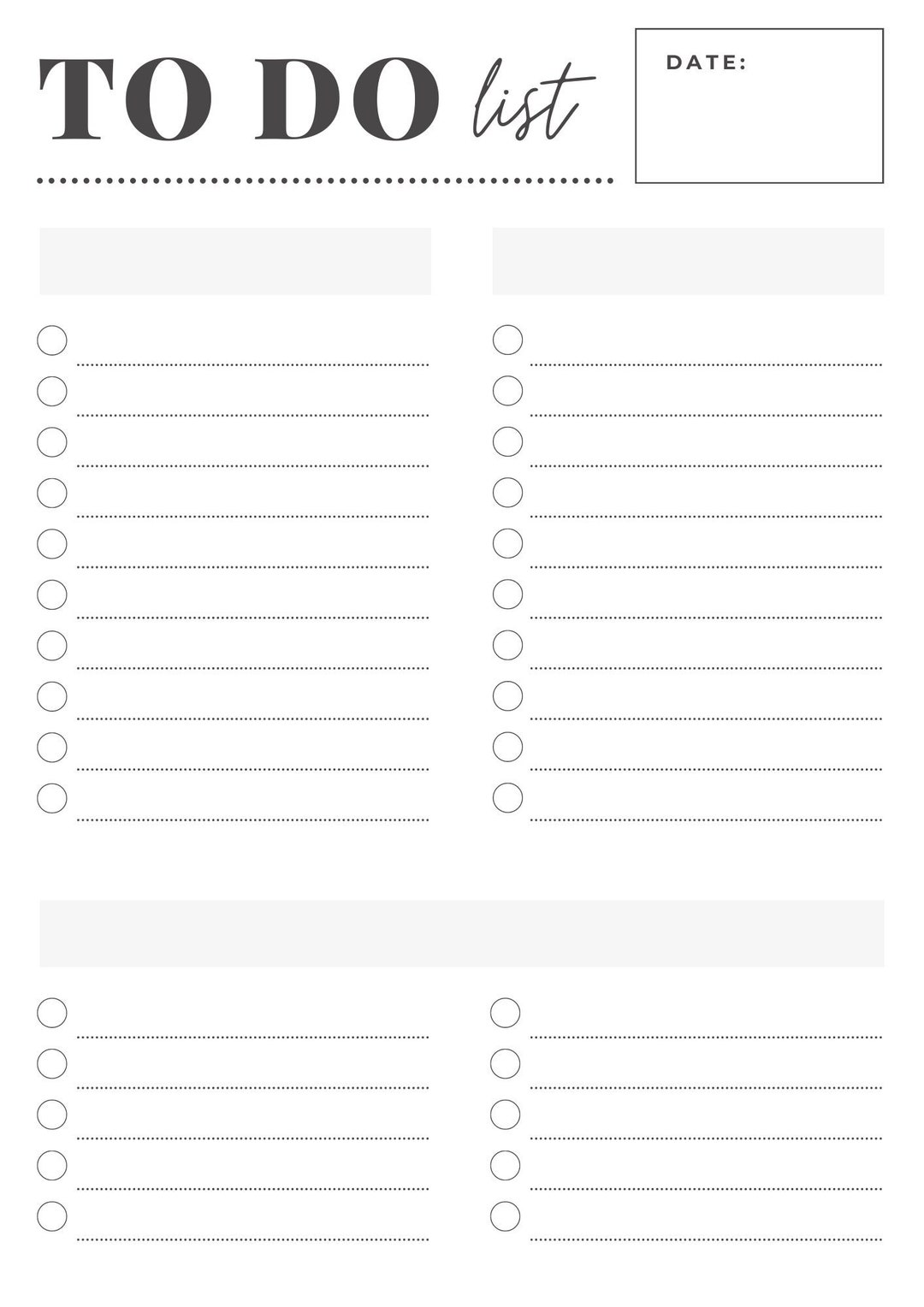 1 Page A4 to Do List Black and White, Daily to Do List PDF Printable ...