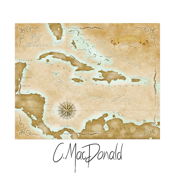 Caribbean Map - Etsy