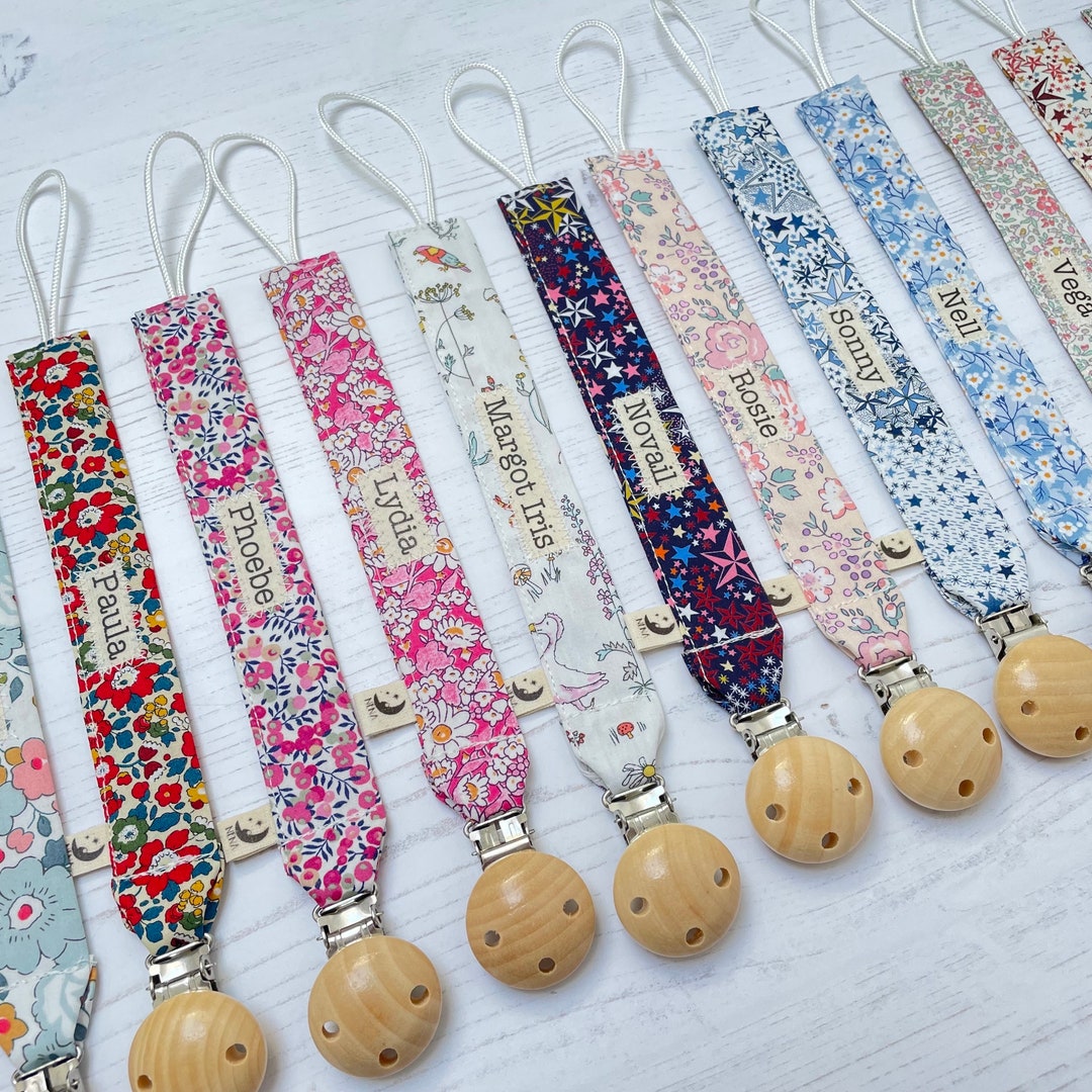 Personalised Dummy Clips / Liberty Fabric Dummy Clip / Pacifier Clip ...
