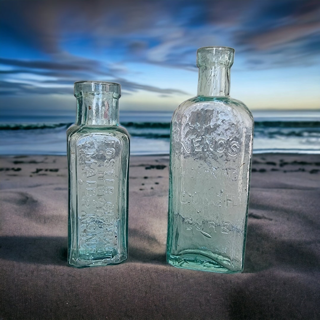 Duo of Antique Aqua Early 1900s Edwardian Glass Bottles - Etsy