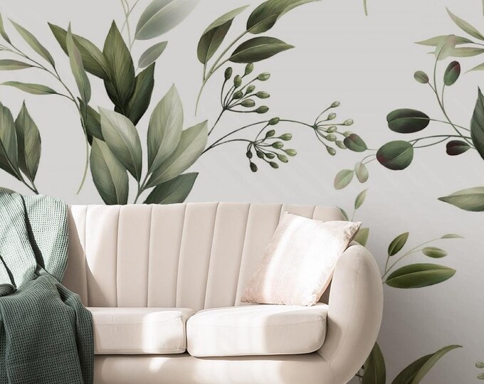 Green Twigs Wallpaper Nature Self-adhesive or Classic Wallpaper ...