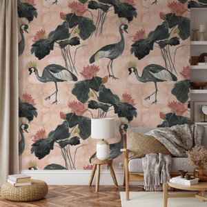Pink Cranes Wall Art, Animal Wallpaper, Large Birds, Pink Background ...