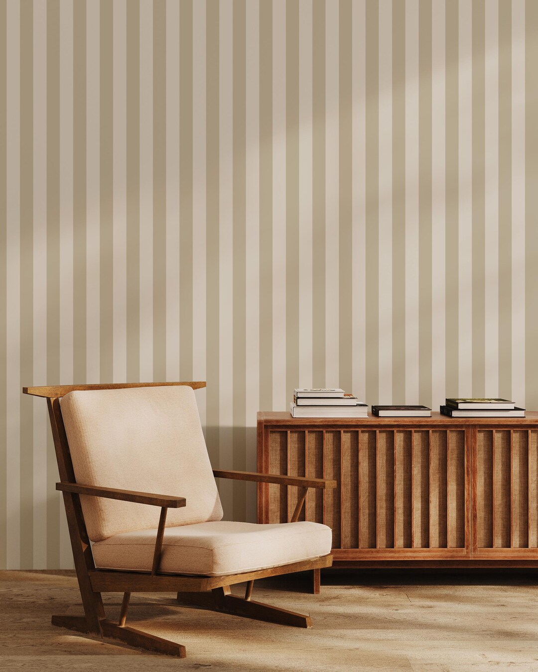Beige Striped Wallpaper, Vertical Stripes Wall Decor, Minimalist Peel ...
