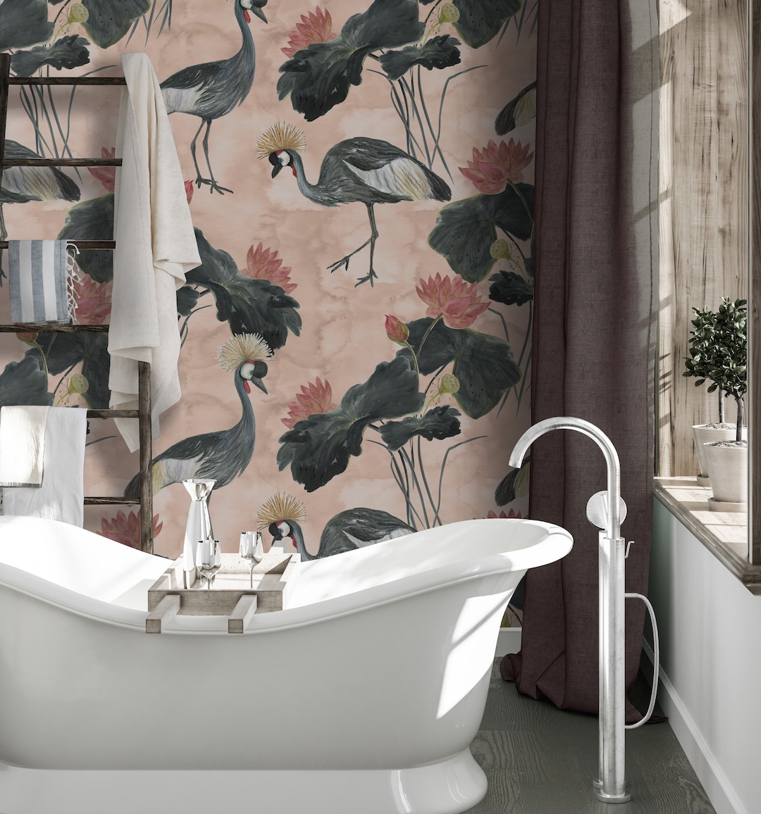 Pink Cranes Wall Art, Animal Wallpaper, Large Birds, Pink Background ...