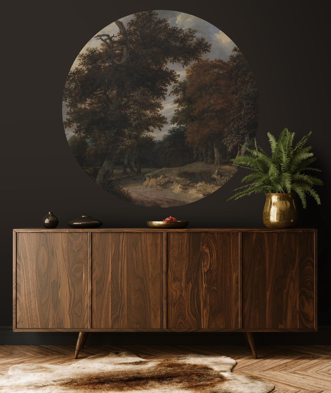The Woods Circle Wallpaper, Forest Sticker, Moody Home Decor, Dark ...
