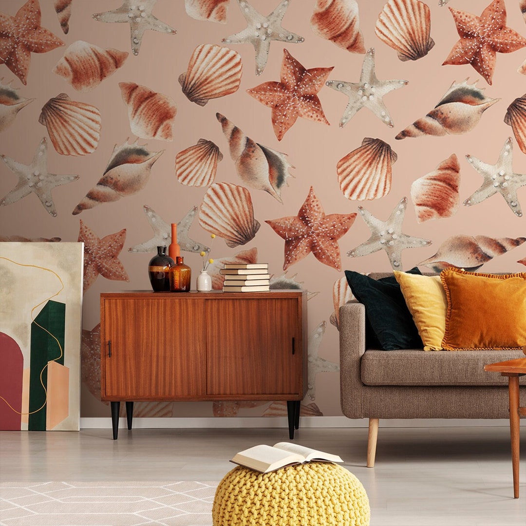 Seashell Wallpaper, Bright Nature Pattern, Removable Wallpaper, Peel ...