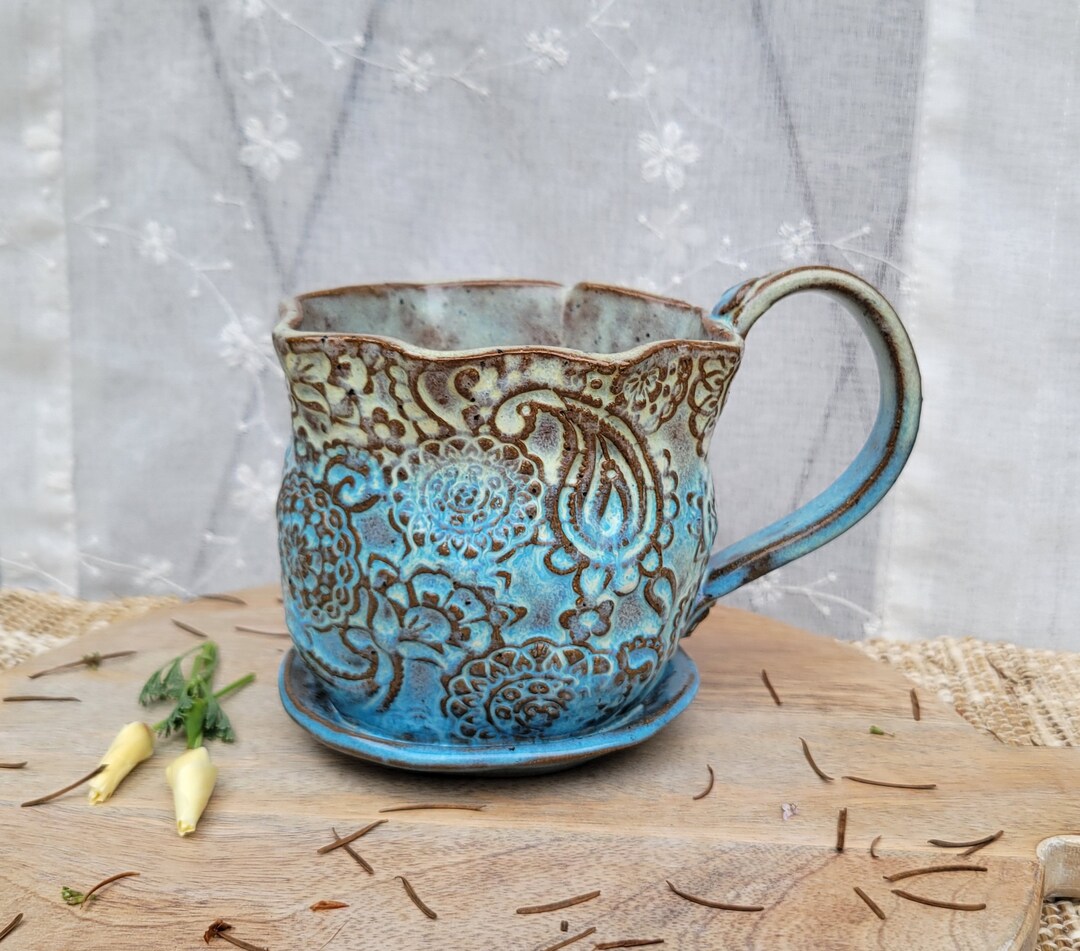 Succulent Planter, Mug-shaped, Blue & Yellow, Ceramic, Indoor or ...
