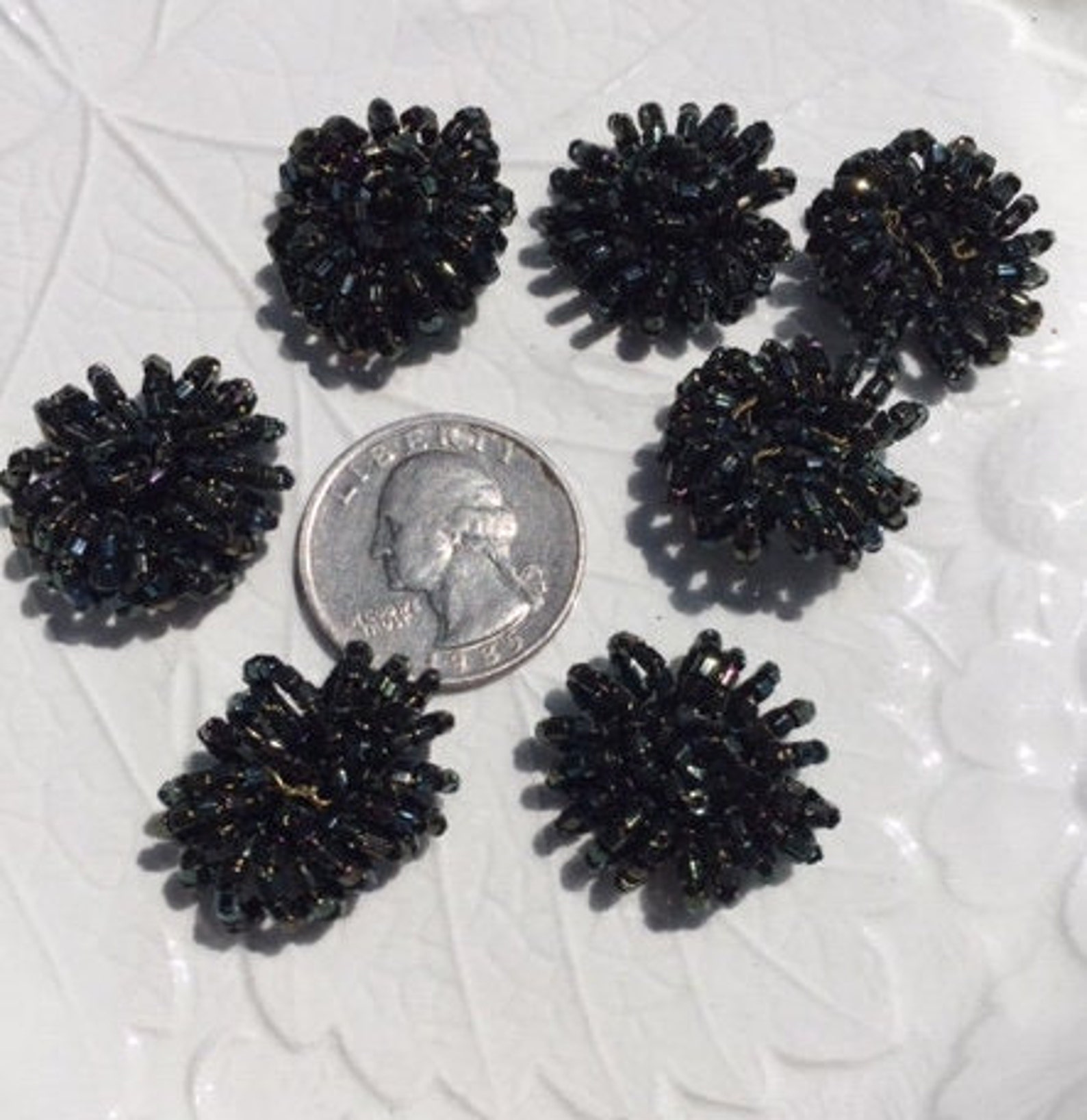 Vintage Seed Bead Clusters, 2 Styles -- 18 to 24 Mm -- Black AB Finish ...