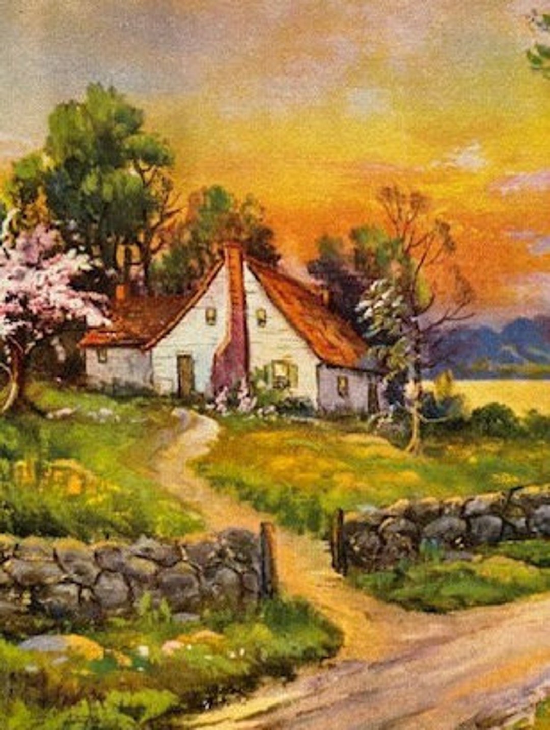 Vintage Print "spring Time" Sweet Cottage With a Stone Wall 1930s - Etsy