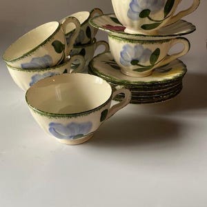 7 BLUE RIDGE Southern Pottery Handpainted FLORAL Cups & Saucers Made in ...