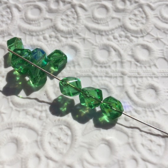 Vintage West German Tilted Cubes Spring Green With AB - Etsy