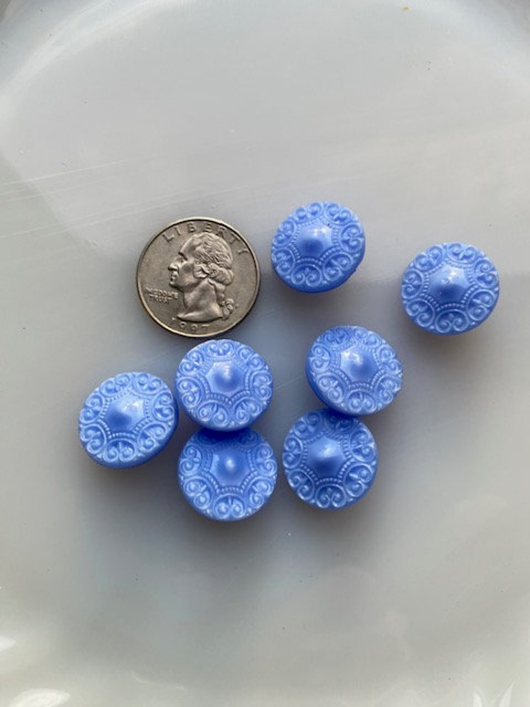 Vintage Czech Glass Buttons, 3/4" Sweet Blue Florals (7) - Etsy