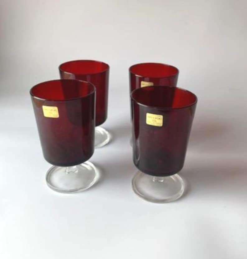 Set of 4 Vintage RED & CLEAR Cristal D'arques Cavalier 5" Water Goblets ...