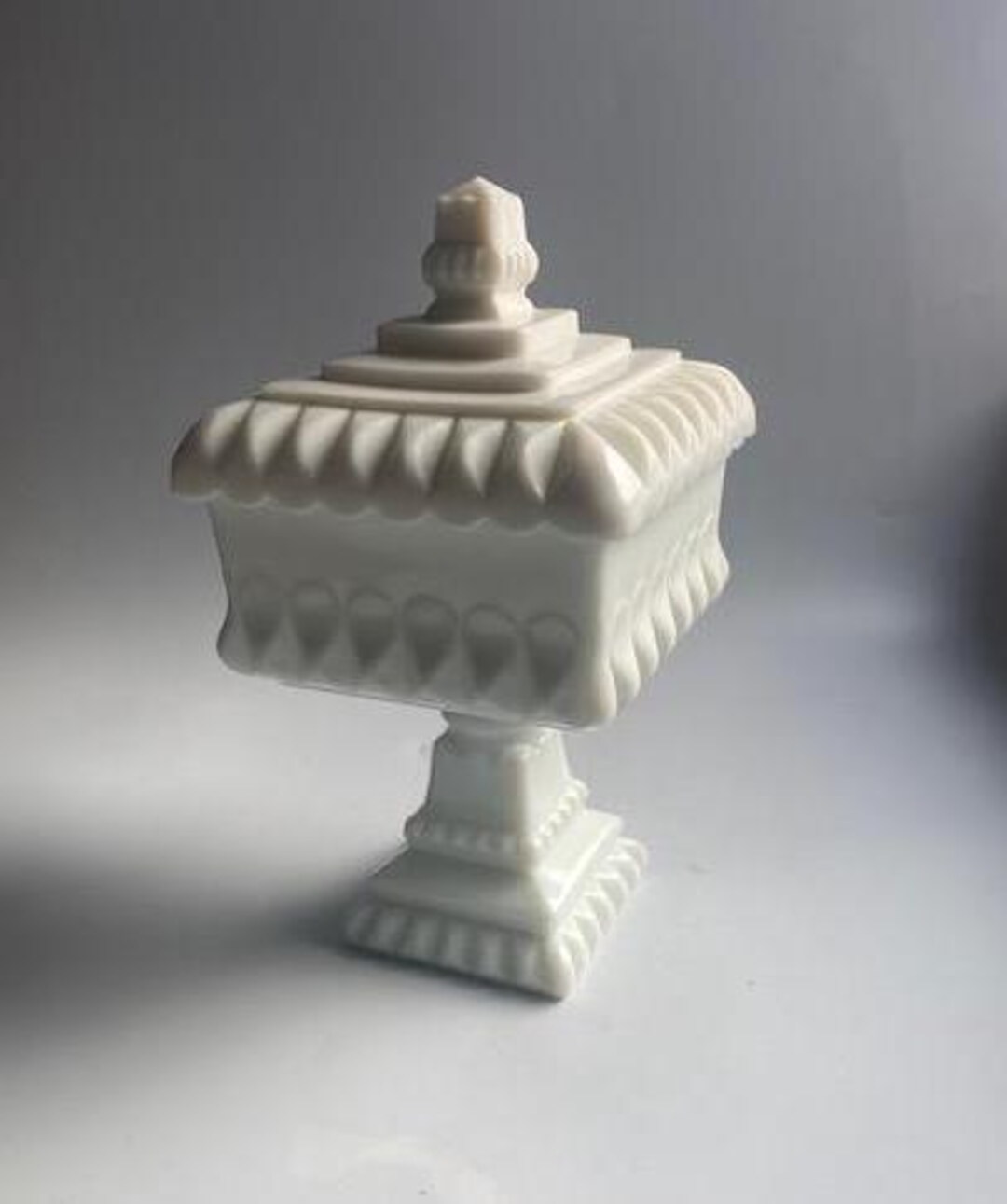 Vintage Jeanette Milk Glass Covered SQUARE Candy Dish Wedding Cake ...