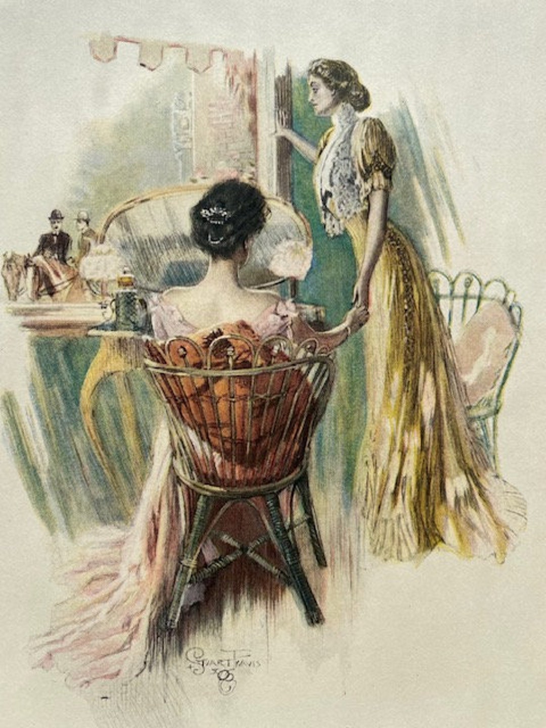 Stuart Travis Illustration Edwardian Era Bookplate Beautiful Women ...