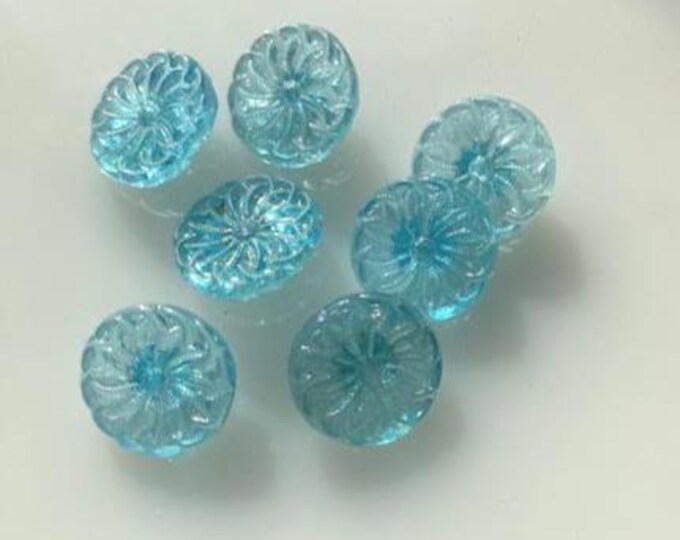 Vintage Czech Glass Buttons -- 3/4" Aqua Blue Florals (7) - Etsy