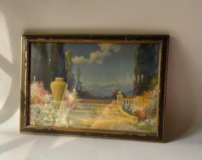 Vintage ART Deco Framed Print R. ATKINSON FOX Garden Scene Original ...
