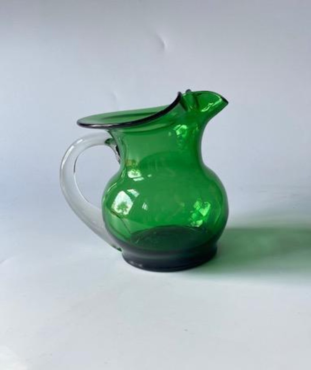 Vintage Viking Glass Handblown GREEN & CLEAR Pitcher - Etsy