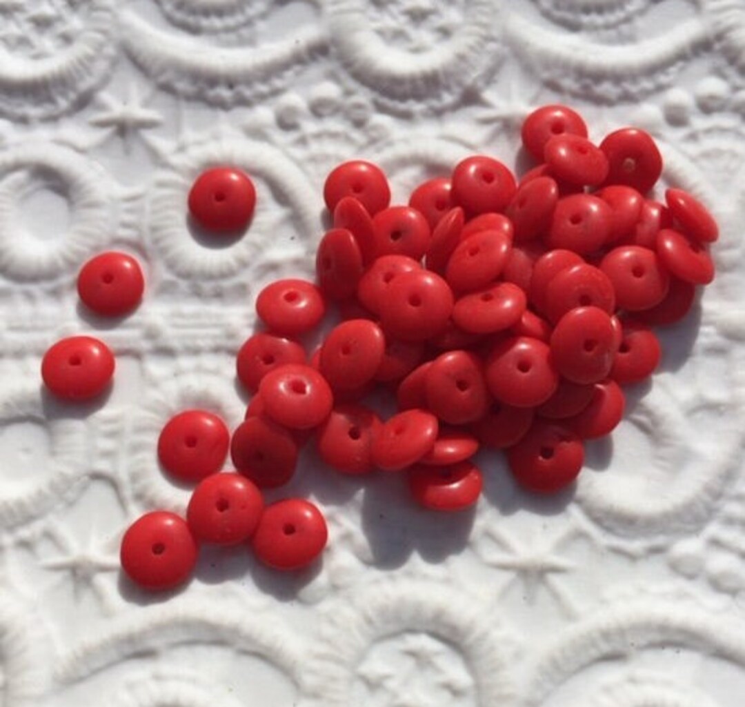 Vintage Japanese Glass Lentil Beads - Bright Red -- 6 by 2 Mm (20) - Etsy
