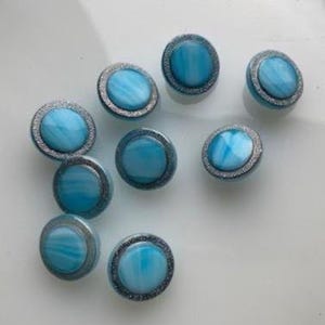 Vintage Czech Glass Buttons -- 3/4" Aqua Blue & Silver Agate-like ...