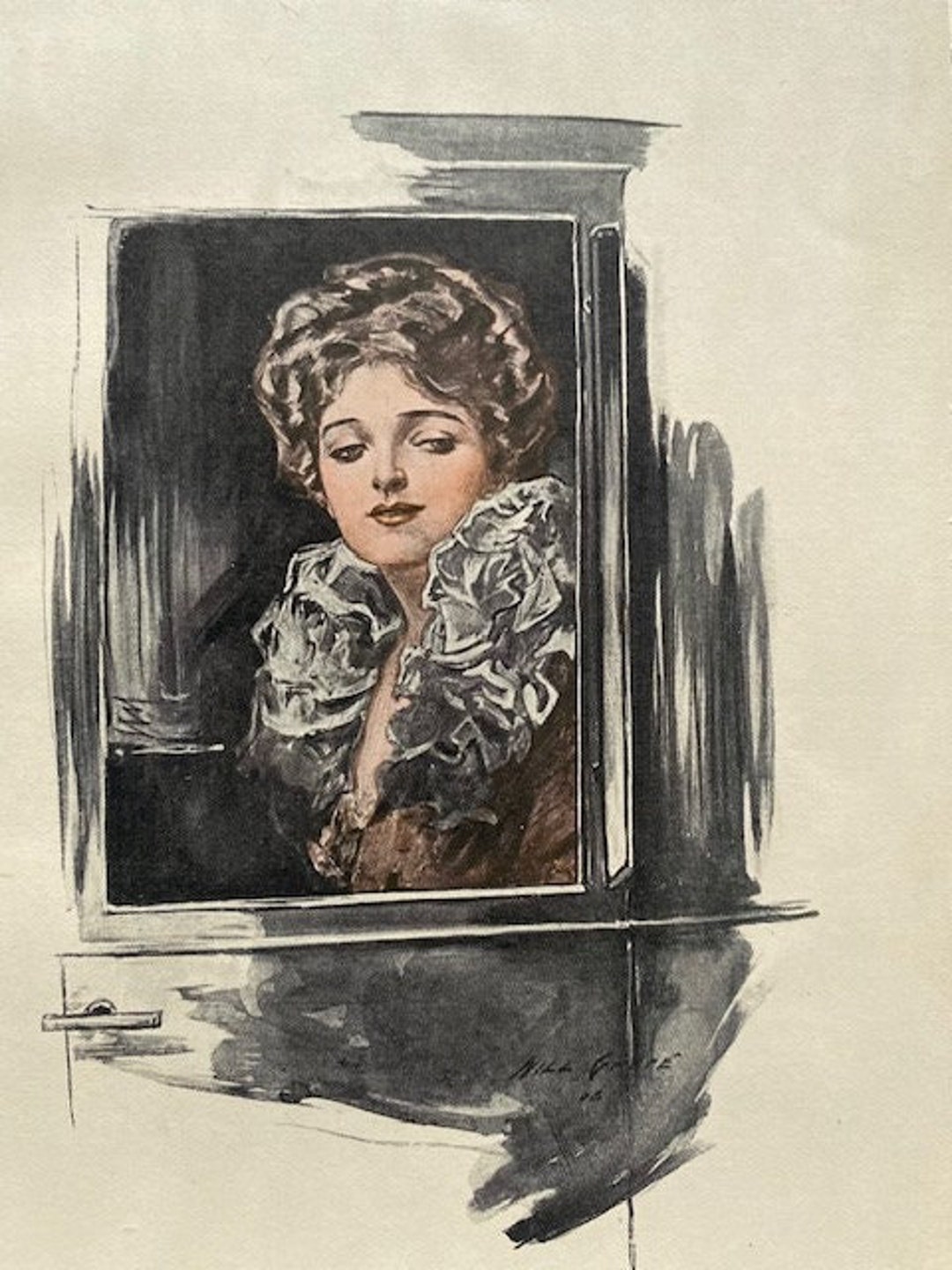 Will Grefe Illustration Edwardian Era Bookplate Beautiful Woman ...