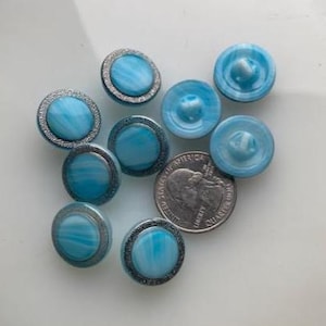 Vintage Czech Glass Buttons -- 3/4" Aqua Blue & Silver Agate-like ...
